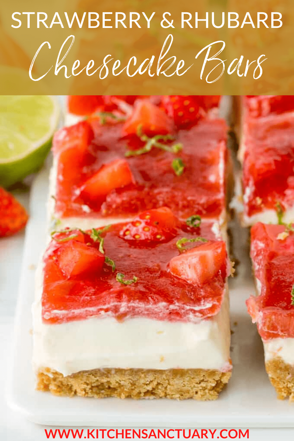 Strawberry and Rhubarb Cheesecake Bars - Nicky's Kitchen Sanctuary
