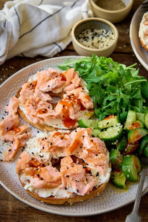 Salmon and Cream Cheese Bagels (high protein) - Nicky's Kitchen Sanctuary