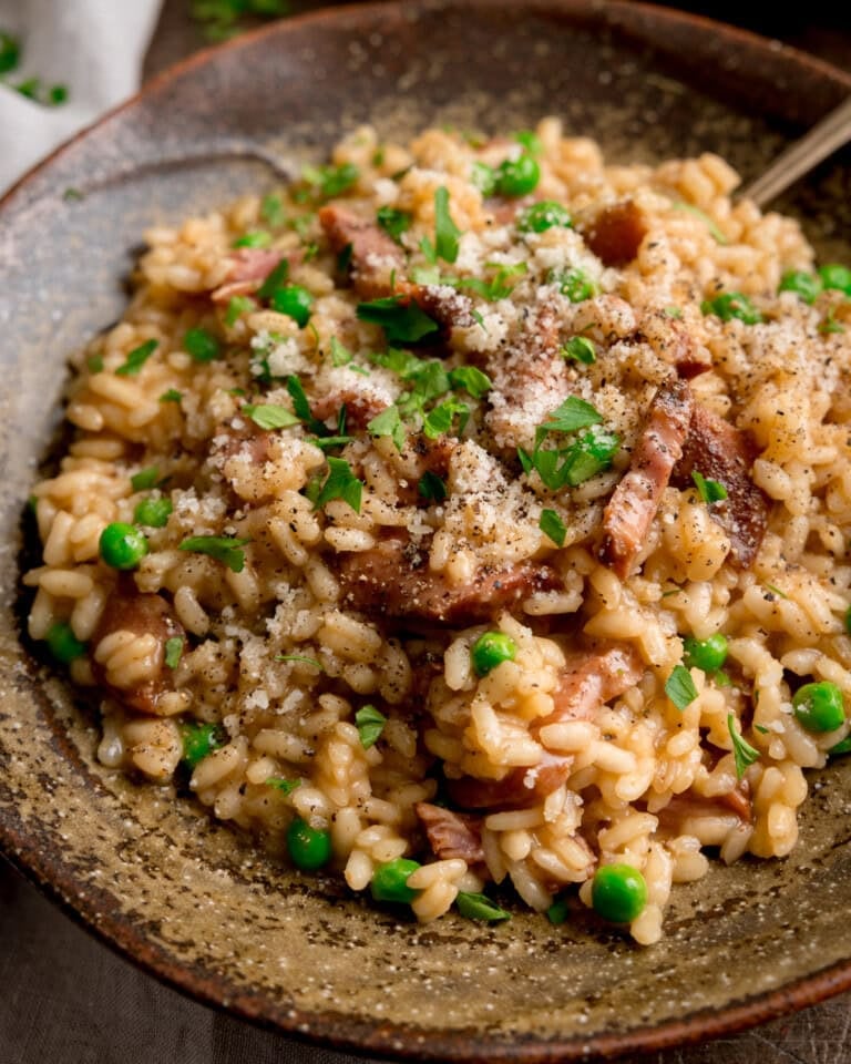 Ham and Pea Risotto {Easy Baked Version}
