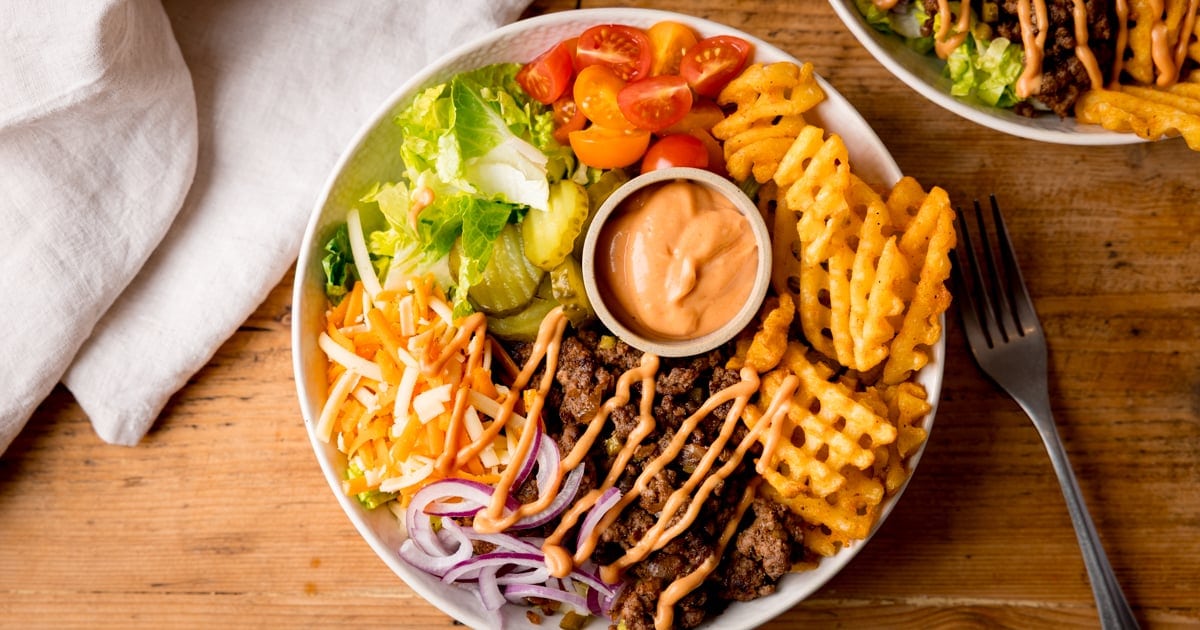 Burger Bowls with Easy Burger Sauce